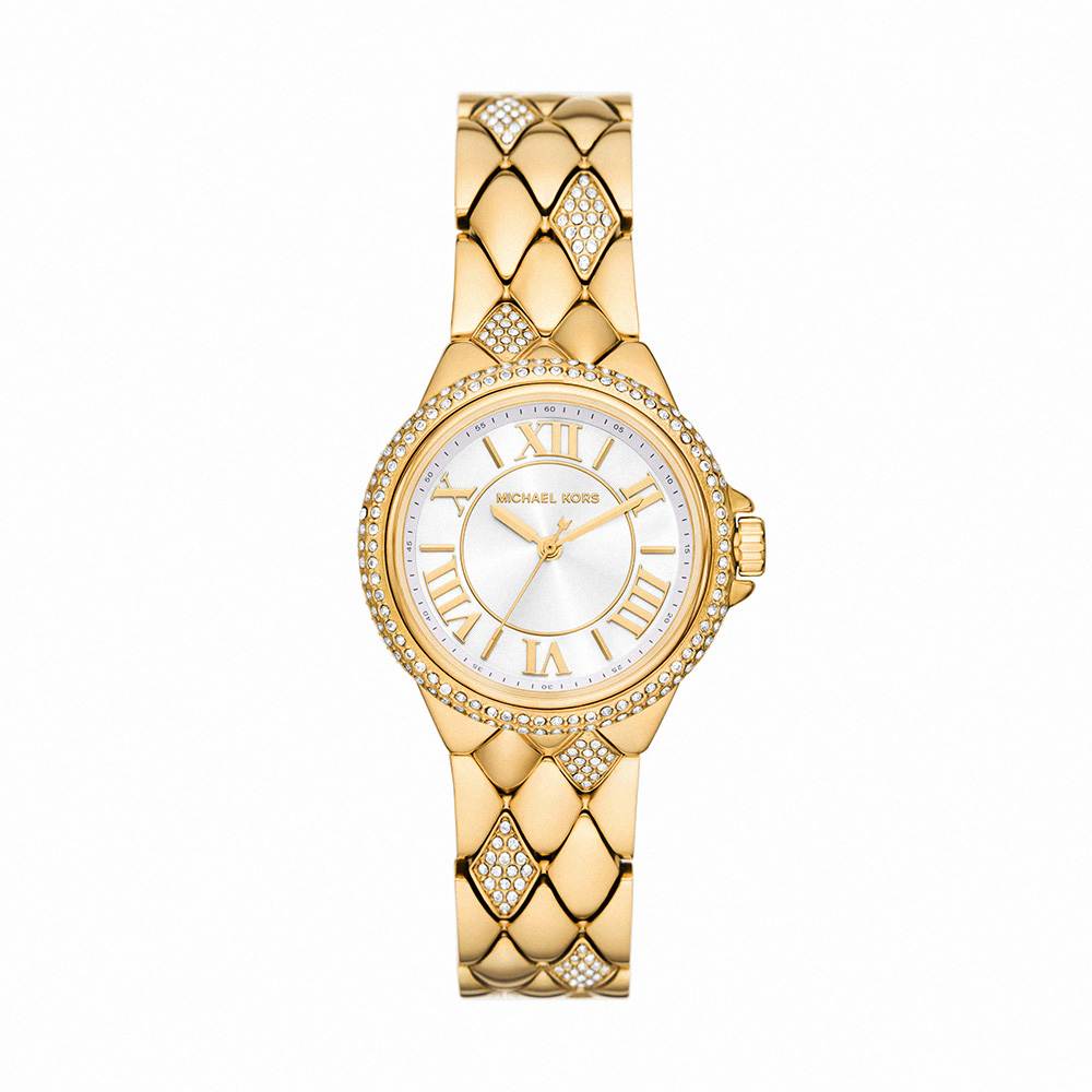 【MICHAEL KORS】Camille 質感鑲鑽羅馬女錶 金色不鏽鋼錶帶手錶 33MM MK4801